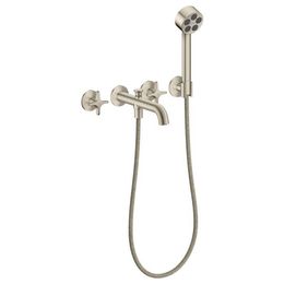Hansgrohe AXOR One 3-Loch Wannenarmatur 48443820 Unterputz, Ausladung 220mm, mit Handbrause, mit Kreuzgriff, brushed nickel