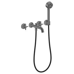 Hansgrohe AXOR One 3-Loch Wannenarmatur 48443340 Unterputz, Ausladung 220mm, mit Handbrause, mit Kreuzgriff, brushed black chrome