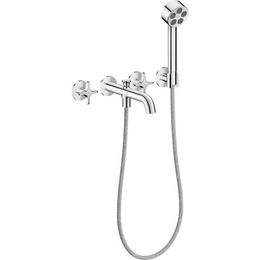 Hansgrohe AXOR One 3-Loch Wannenarmatur 48443000 Unterputz, Ausladung 220mm, mit Handbrause, mit Kreuzgriff, chrom