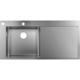 Hansgrohe 450 Einbausp&uuml;le 43332800 1025 x 490 mm, 1 Hauptbecken links, Abtropffl&auml;che rechts, Edelstahl