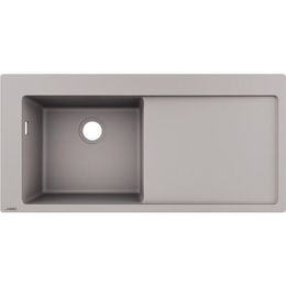 Hansgrohe Einbausp&uuml;le 43330380 1050 x 510 mm, 1 Hauptbecken links, Abtropffl&auml;che, betongrau