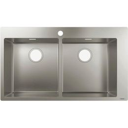 Hansgrohe S711-F765 Einbausp&uuml;le 43303800 edelstahl, 37x37cm, 2 Becken, Hahnloch vorgebohrt