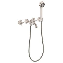 Hansgrohe AXOR One 3-Loch Wannenarmatur 48443800 Unterputz, Ausladung 220mm, mit Handbrause, mit Kreuzgriff, Edelstahl Finish
