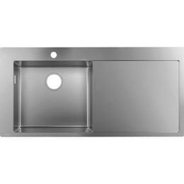 Hansgrohe 450 Einbausp&uuml;le 43331800 1025 x 490 mm, 1 Hauptbecken links, Abtropffl&auml;che rechts, Edelstahl