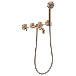 Hansgrohe AXOR One 3-Loch Wannenarmatur 48443300 Unterputz, Ausladung 220mm, mit Handbrause, mit Kreuzgriff, polished red gold
