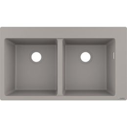 Hansgrohe Einbausp&uuml;le 43316380 880 x 510 mm, 2 Hauptbecken, Hahnl&ouml;cher vordefiniert, betongrau