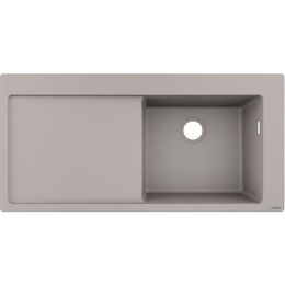 Hansgrohe Einbausp&uuml;le 43314380 1050 x 510 mm, 1 Hauptbecken rechts, Abtropffl&auml;che, betongrau
