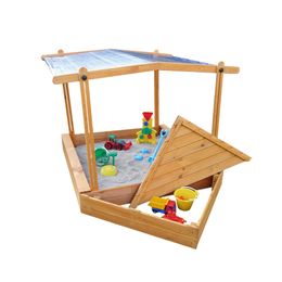 Kiehn-Holz Sandkasten 'Multi' mit Bugbox und Sonnendach Holz honigbraun 140 x 131 x 260 cm