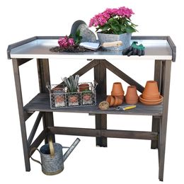Kiehn-Holz Pflanztisch mit Arbeitsfl&auml;che klappbar grau 97.5 x 47 x 18.5 cm