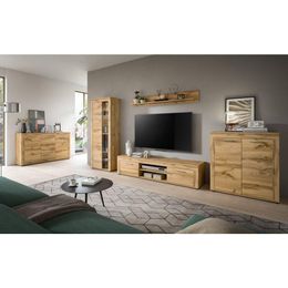 Pharao24.de Wohnwand Modern TV Wohnwand Eiche mit Mit Vitrine und Schubladen