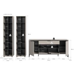 Pharao24.de Schrankwand Fernsehwand Elegante Griffmulden Anthrazitfarbene Innenf&auml;cher