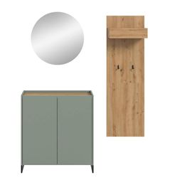 Pharao24.de Garderoben Set Kleine Garderobe Runder Spiegel Artisan Eiche Dekor