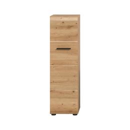 Pharao24.de Hochschrank Badschrank Helle Holzoptik mit Mit schwarzem Griff