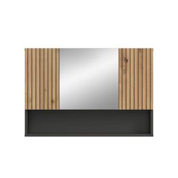 Pharao24.de Badezimmer H&auml;ngeschrank Badschrank Spiegel Offenes Fach Holzlamellen