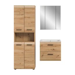 Pharao24.de Waschplatz Set Badezimmer Hochschrank Artisan Eiche Nachbildung Geschwungene Fronten
