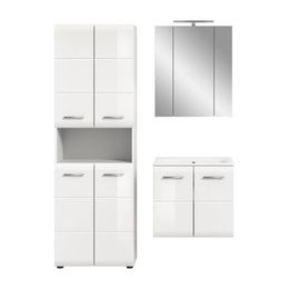 Pharao24.de Badm&ouml;belkomplettset Waschplatz Set mit Mit Spiegelschrank und Mit Hochschrank