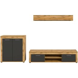 Pharao24.de Wohnwand Anbauwand Zweifarbiges Design Funktioneller Stauraum