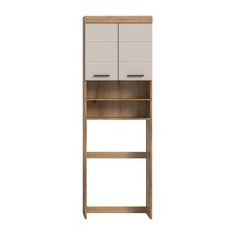 Pharao24.de Hochschrank Badregal Holzdekor mit beigen T&uuml;ren mit Mit &Uuml;berbau-Funktion