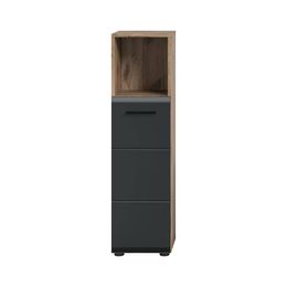 Pharao24.de Hochschrank Badezimmerschrank mit Mit offenem Fach Eiche Nachbildung