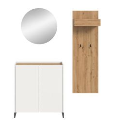Pharao24.de Flurm&ouml;bel Set Garderobeset Runder Wandspiegel Schuhschrank mit Ablagefl&auml;che