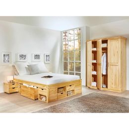 Mid.you Stauraumbett Interlink Claas 30400640, Natur, Holz, Kiefer, massiv, 140x200 cm, Bettkasten, Lattenrost, Schlafzimmer, Betten, Stauraumbetten