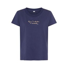 s.Oliver Pyjamaoberteil blau Gr. 44/46 f&uuml;r Damen. Rundhals und Print. Bequem. Nachhaltig.