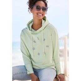 ELBSAND Kapuzensweatshirt 'Darisa' pastellgr&uuml;n Gr. S (36) f&uuml;r Damen. Ohne Ausschnitt und Badge, Logodruck. Figurumspielend. Nachhaltig.