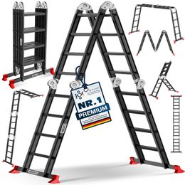 Masko&reg; Leiter Aluminium Mehrzweckleiter 150 Kg belastbar, 6in1 multifunktional mit Verriegelung, Gelenkleiter, Anlegeleiter, beidseitige Steh- und Treppenleiter