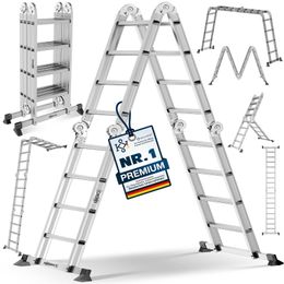 Masko&reg; Leiter Aluminium Mehrzweckleiter 150 Kg belastbar, 6in1 multifunktional mit Verriegelung, Gelenkleiter, Anlegeleiter, beidseitige Steh- und Treppenleiter