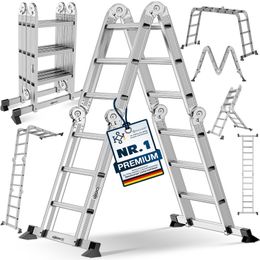 Masko&reg; Leiter Aluminium Mehrzweckleiter 150 Kg belastbar, 6in1 multifunktional mit Verriegelung, Gelenkleiter, Anlegeleiter, beidseitige Steh- und Treppenleiter