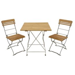 DEGAMO Biergarten - Garnitur M&Uuml;NCHEN 3-teilig (2x Stuhl, 1x Tisch 70x70cm), Flachstahl verzinkt + Robinie
