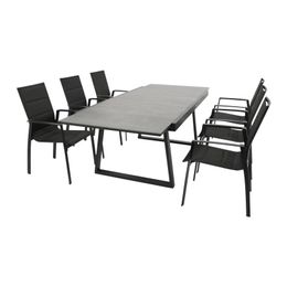 DEGAMO Garnitur REIMS 7-teilig, Alu + Glas + Kunstgewebe schwarz