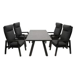 DEGAMO Garnitur MANCIANO 5-teilig, Aluminium dunkelgrau, mit Polstern grau, Tisch dunkelgrau