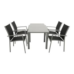 DEGAMO Garnitur TIRANA 5-teilig, Aluminium silbergrau + Kunstgewebe schwarz