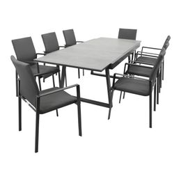 DEGAMO Garnitur REIMS 9-teilig, Alu + Glas + Kunstgewebe dunkelgrau