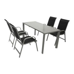 DEGAMO Garnitur BAGO 5-teilig, Alu silbergrau + Kunstgewebe schwarz