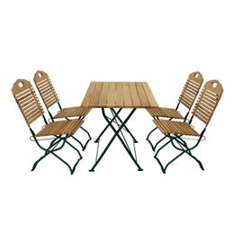 DEGAMO Kurgarten - Garnitur BAD T&Ouml;LZ 5-teilig (4x Stuhl, 1x Tisch 70x110cm), Flachstahl gr&uuml;n + Robinie, klappbar