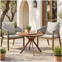 TecTake&reg; 3-teiliges Gartenset, runder Tisch mit Sonnenmuster und 2 St&uuml;hle im Rope-Design, wasserabweisende, abnehmbare Polyesterbez&uuml;ge, h&ouml;henverstellbare Kunststofff&uuml;&szlig;e