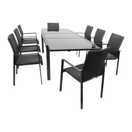DEGAMO Garnitur TORINO 9-teilig, Alu + Glas + Kunstgewebe grau
