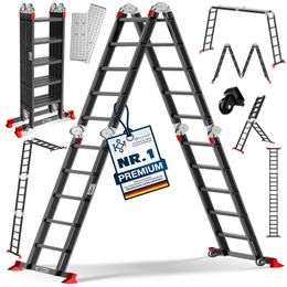Masko&reg; Leiter Aluminium Mehrzweckleiter 150 Kg belastbar, 6in1 multifunktional mit Verriegelung, Gelenkleiter, Anlegeleiter, beidseitige Steh- und Treppenleiter