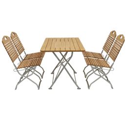 DEGAMO Kurgarten - Garnitur BAD T&Ouml;LZ 5-teilig (4x Stuhl, 1x Tisch 70x110cm), Flachstahl verzinkt + Robinie, klappbar