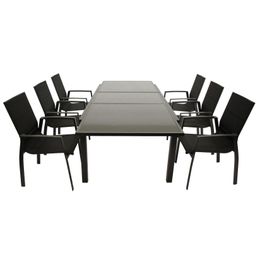 DEGAMO Garnitur TORINO 7-teilig, Aluminium anthrazit + Glas + Kunstgewebe schwarz