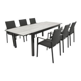 DEGAMO Garnitur FARO 7-teilig, Alu + Glas + Kunstgewebe dunkelgrau