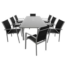 DEGAMO Garnitur BAJAZZO 9-teilig, Aluminium silbergrau + Kunstgewebe schwarz