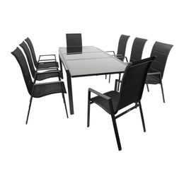 DEGAMO Garnitur TORINO 9-teilig, Alu + Glas + Kunstgewebe schwarz
