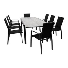 DEGAMO Garnitur FARO 9-teilig, Aluminium anthrazit + Glas + Kunstgewebe schwarz