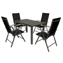 DEGAMO Garnitur SORANO 5-teilig mit Tisch 70x125cm, Aluminium + Kunstholz + Kunstgewebe schwarz