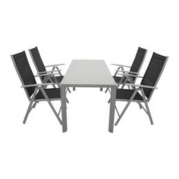DEGAMO Garnitur BAGO 5-teilig, Aluminium silbergrau + Kunstgewebe schwarz