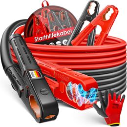Masko&reg; Starthilfekabel &Uuml;berbr&uuml;ckungskabel f&uuml;r Benzin- und Dieselmotoren, 6/12/24 Volt. Auto Motorrad Starterkabel aus Kupfer inkl. Handschuhe und Tragetasche (25mm&sup2; 1200A / 30mm&sup2; 1500A)