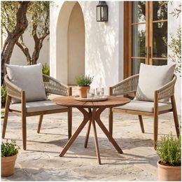 TecTake&reg; 3-teiliges Gartenset, runder Tisch mit Sonnenmuster und 2 St&uuml;hle im Rope-Design, wasserabweisende, abnehmbare Polyesterbez&uuml;ge, h&ouml;henverstellbare Kunststofff&uuml;&szlig;e